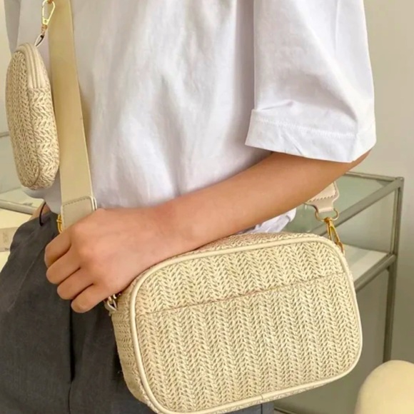Wolf & Badger | Bags | One Left Maya Raffia Straw And Vegan Leather ...